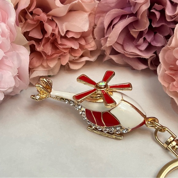 Accessories | Whimsical Red And White Crystal Helicopter Keychain Charm ...